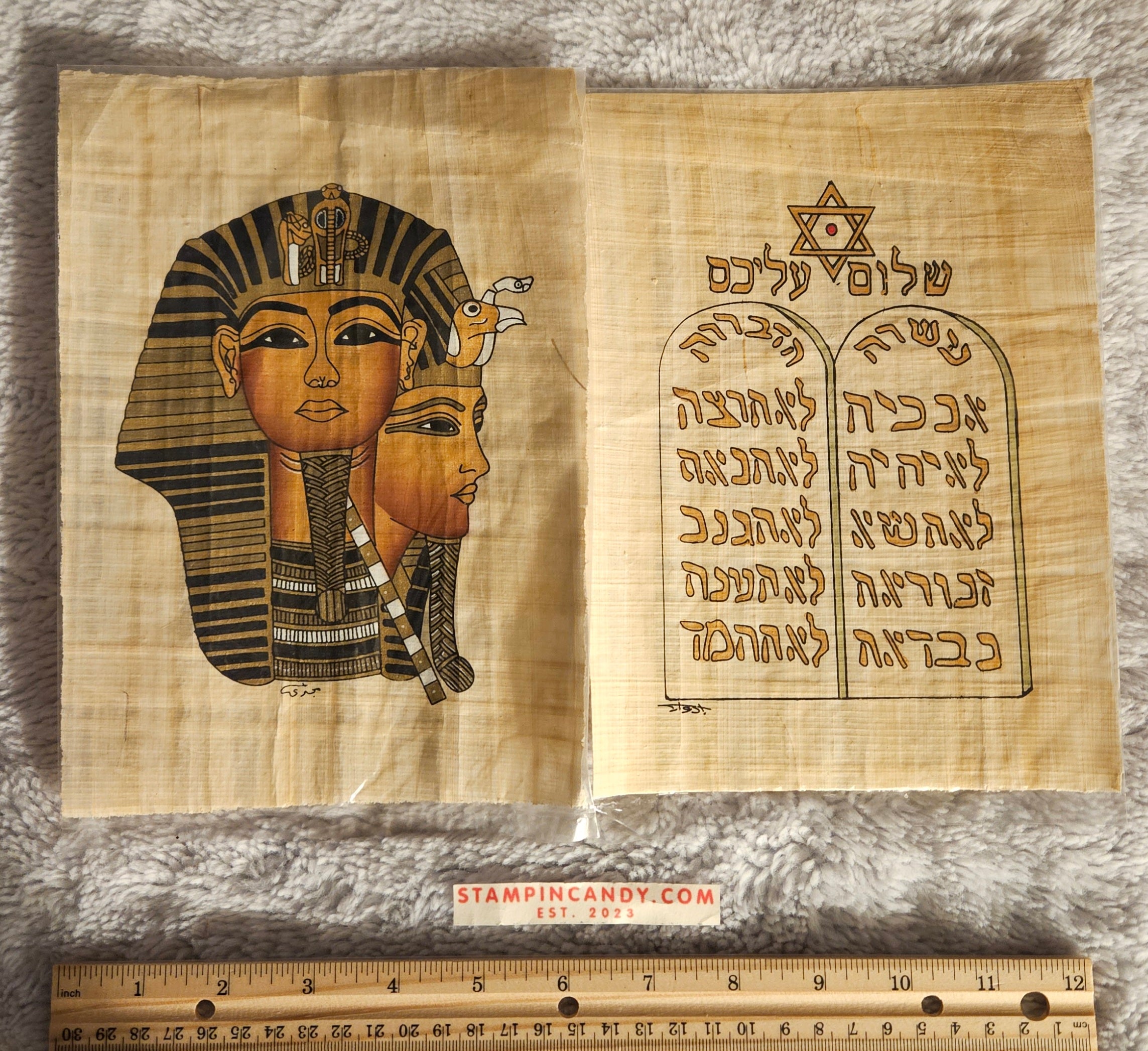 Hand-Painted Papyrus Sheets (Pharaoh and 10 Commandments ...